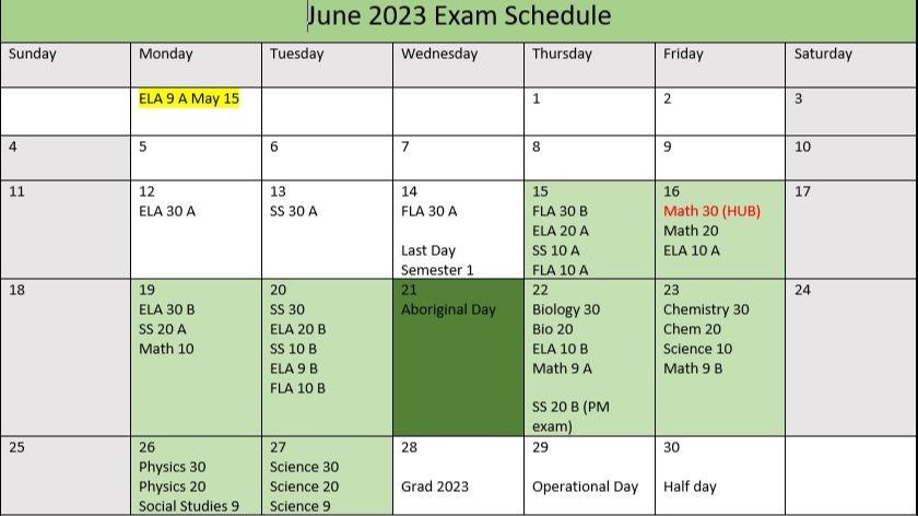 June 2023 Exam Schedule